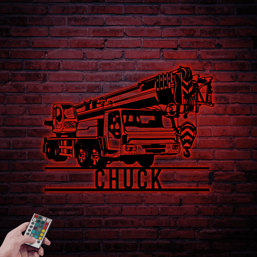 Custom Mobile Crane Truck Driver Metal Sign Led Lights, Personalized ...