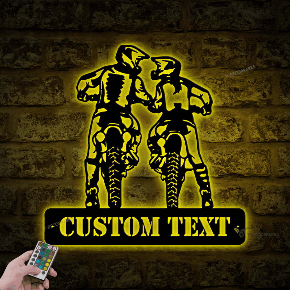 Custom Motocross Biker Couple Kiss Metal Wall Art Led Light ...
