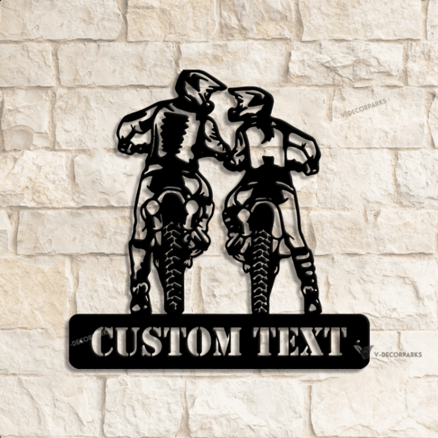 Custom Motocross Biker Couple Kiss Metal Wall Art Led Light ...