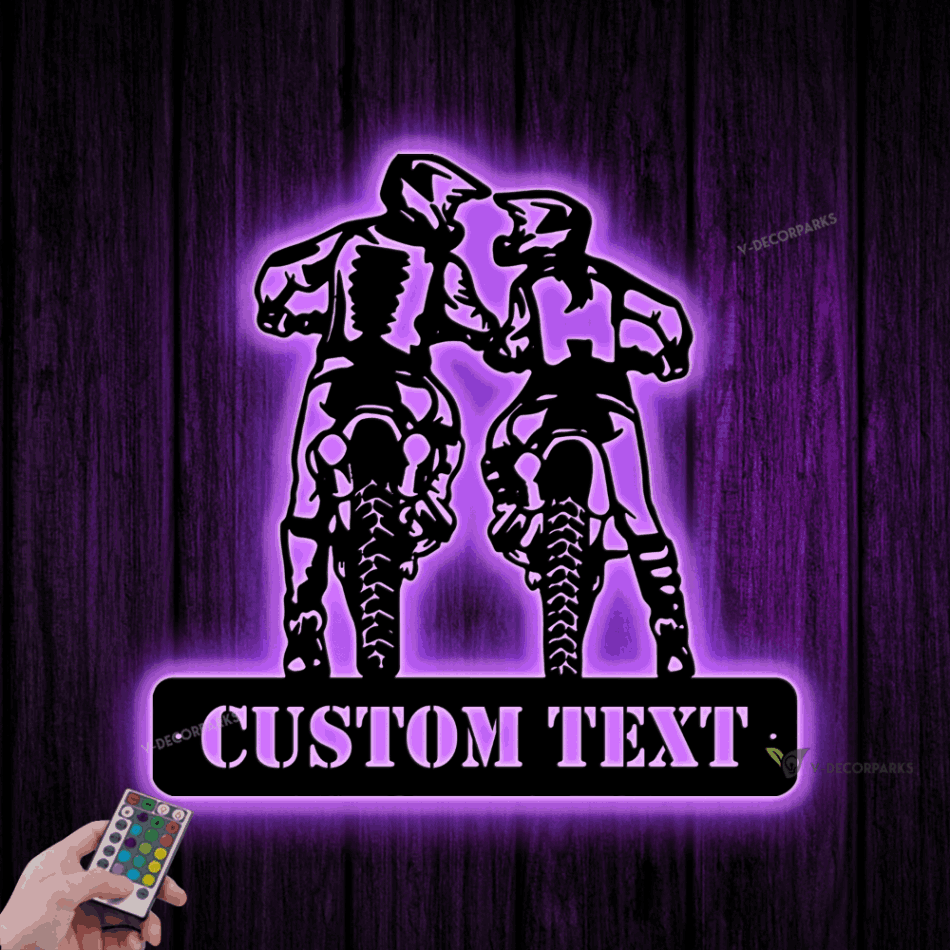 Custom Motocross Biker Couple Kiss Metal Wall Art Led Light ...