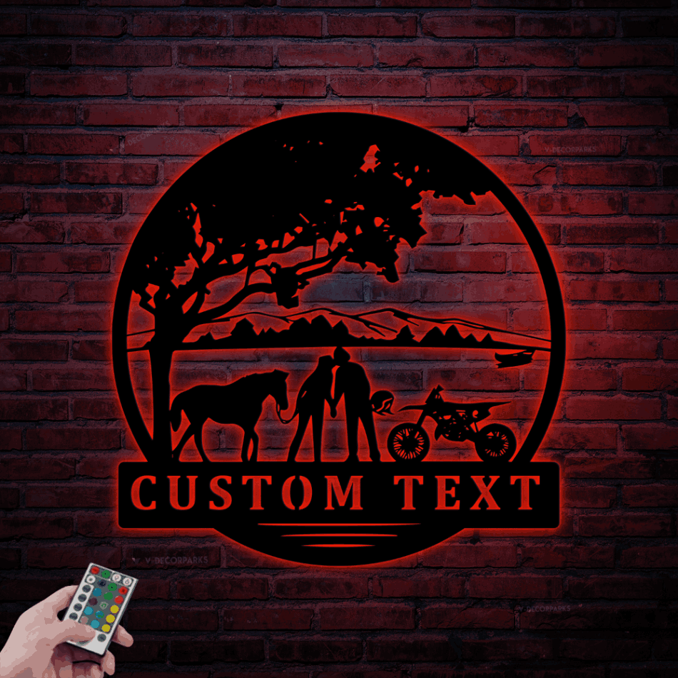 Custom Motocross Biker Cowgirl Couple Kiss Metal Sign Led Lights ...