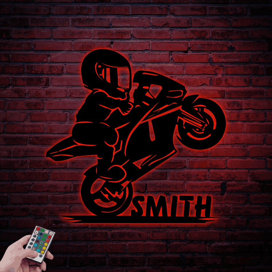 Custom Motocross Biker Kids Metal Sign Led Lights, Personalized Little ...