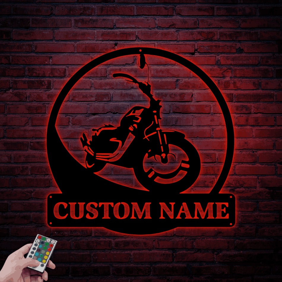 Custom Motorcycle Garage Metal Sign With Led Lights, Biker Wall Sign ...