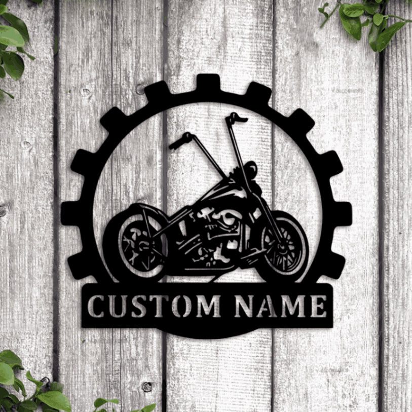 Custom Motorcycle Garage Metal Wall Art With Led Lights, Personalized ...