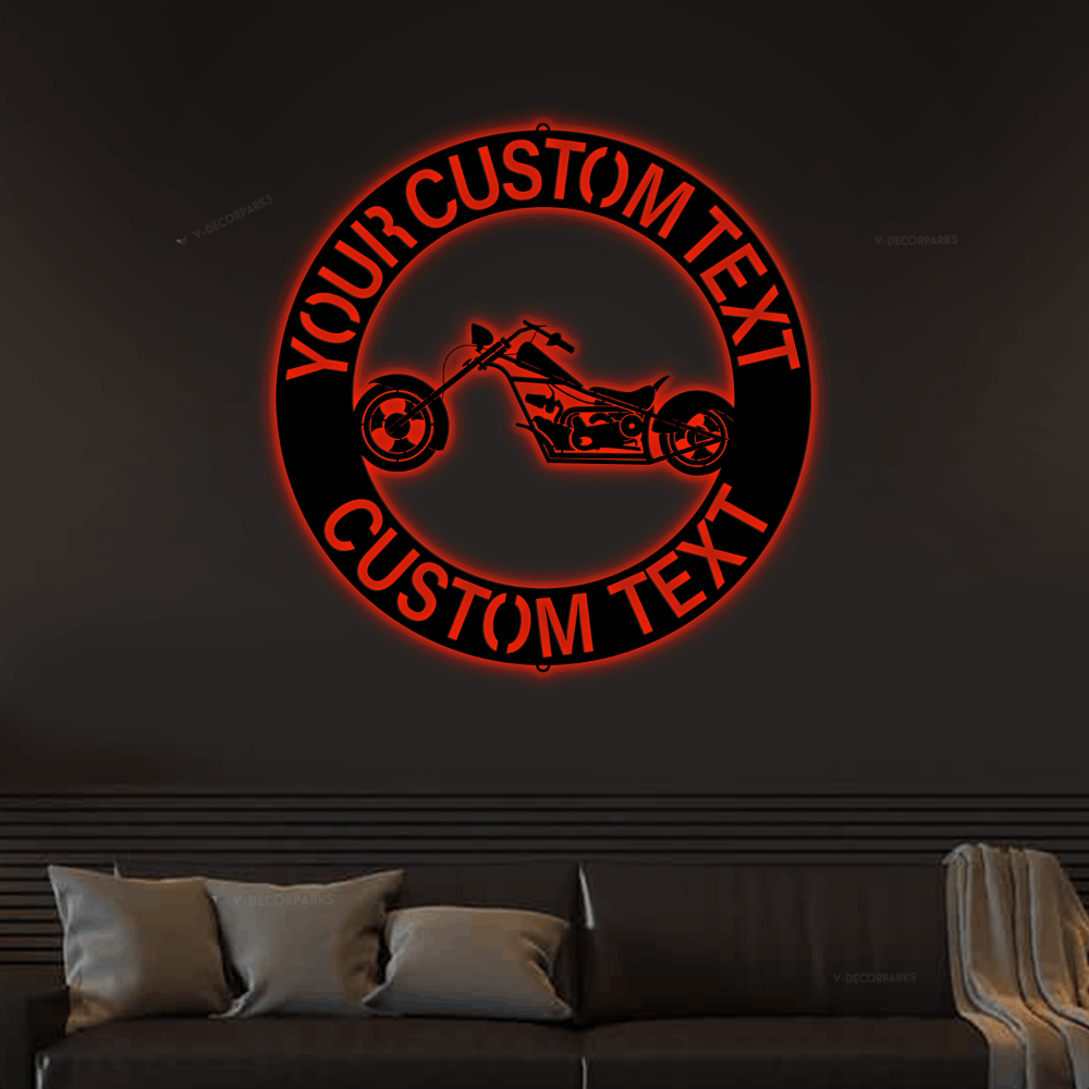 Custom Motorcycle Sign Led Lights, Garage Wall Art Gift Monogram Steel ...