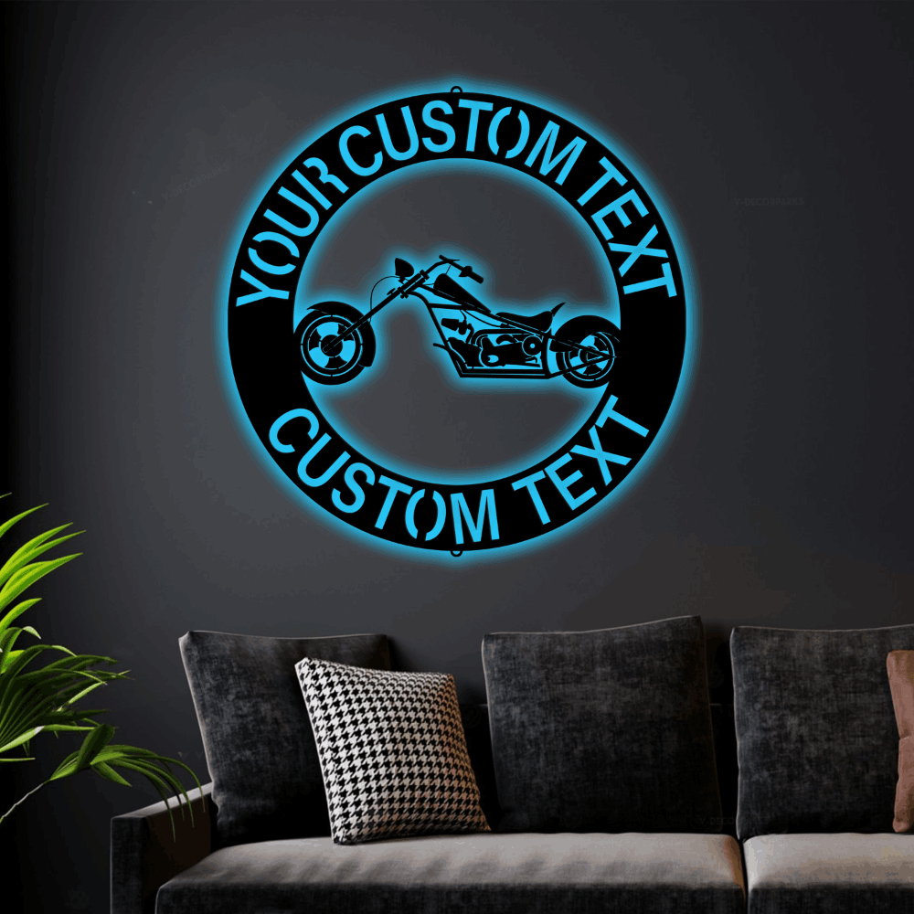Custom Motorcycle Sign Led Lights, Garage Wall Art Gift Monogram Steel ...