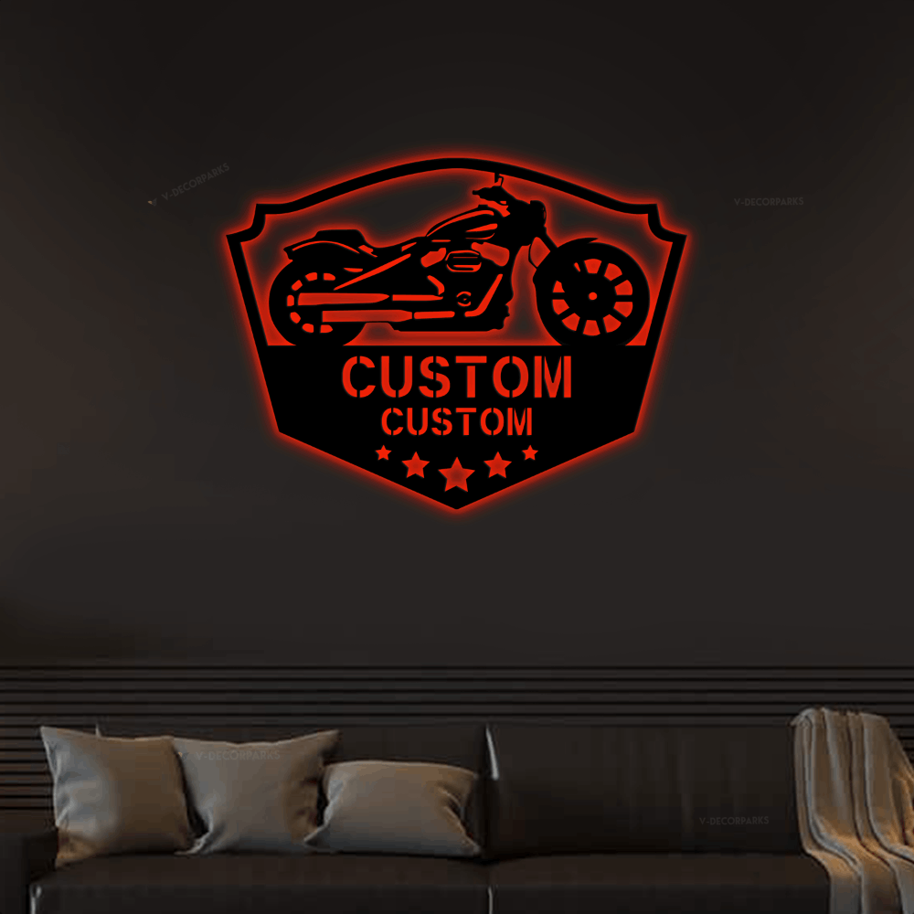 Custom Motorcycle Sign With Led Lights, Gift For Garage Owner Chopper ...