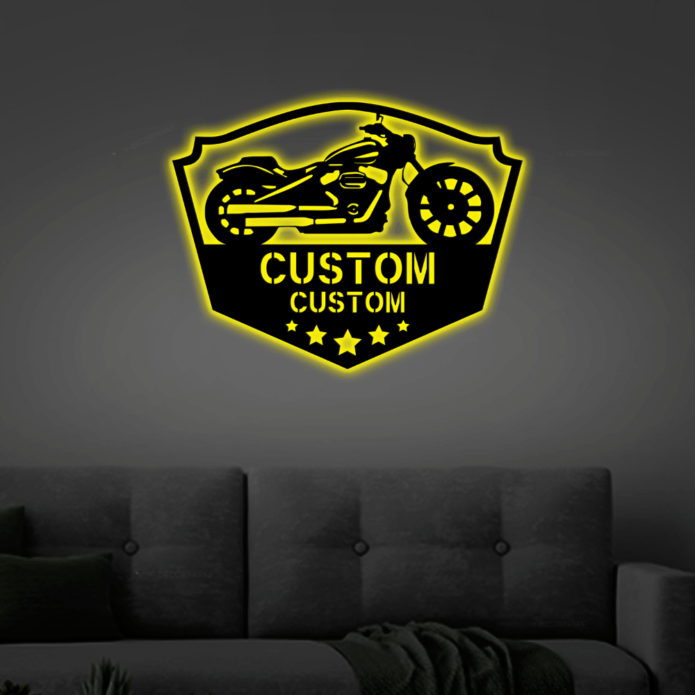 Custom Motorcycle Sign With Led Lights, Gift For Garage Owner Chopper ...