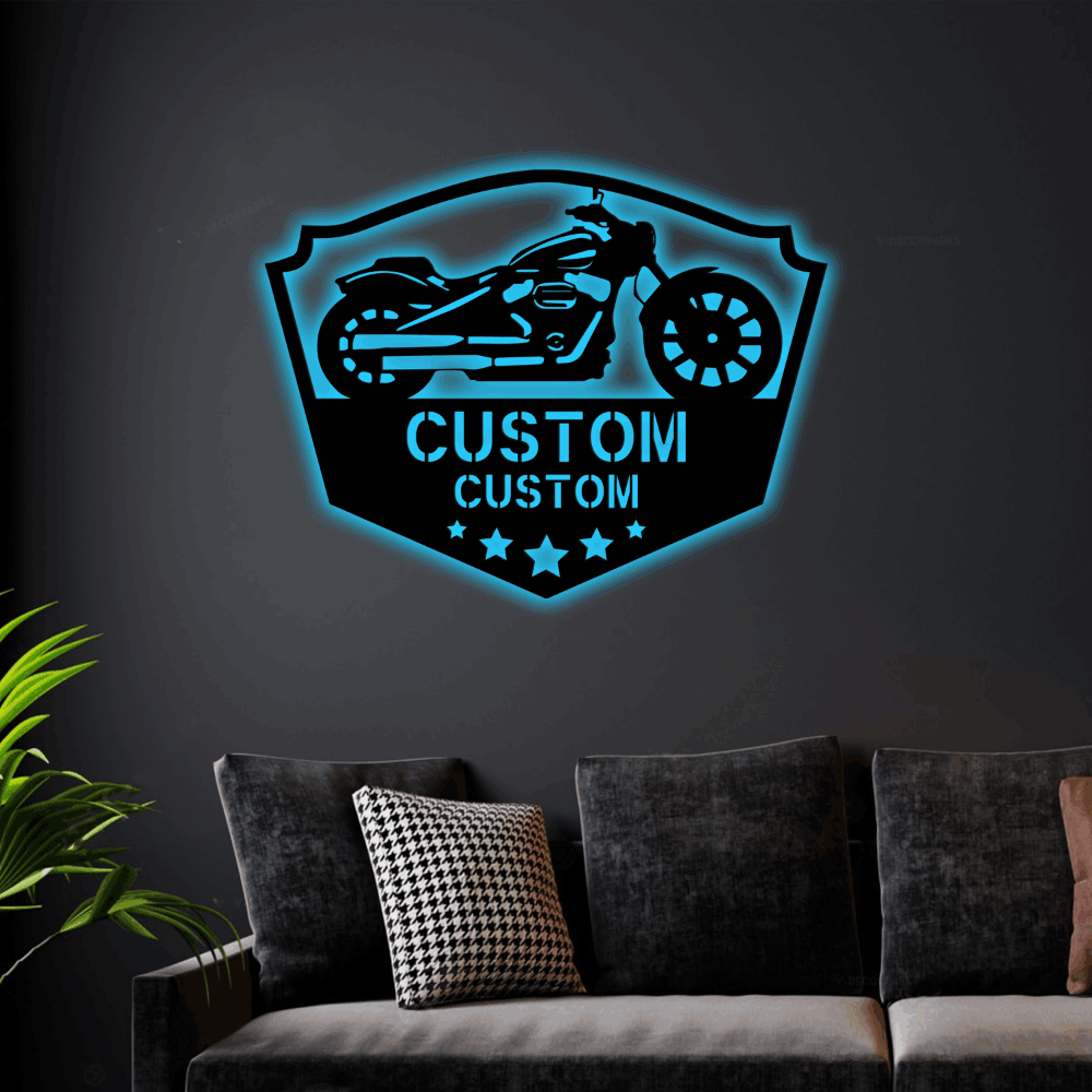 Custom Motorcycle Sign With Led Lights, Gift For Garage Owner Chopper ...