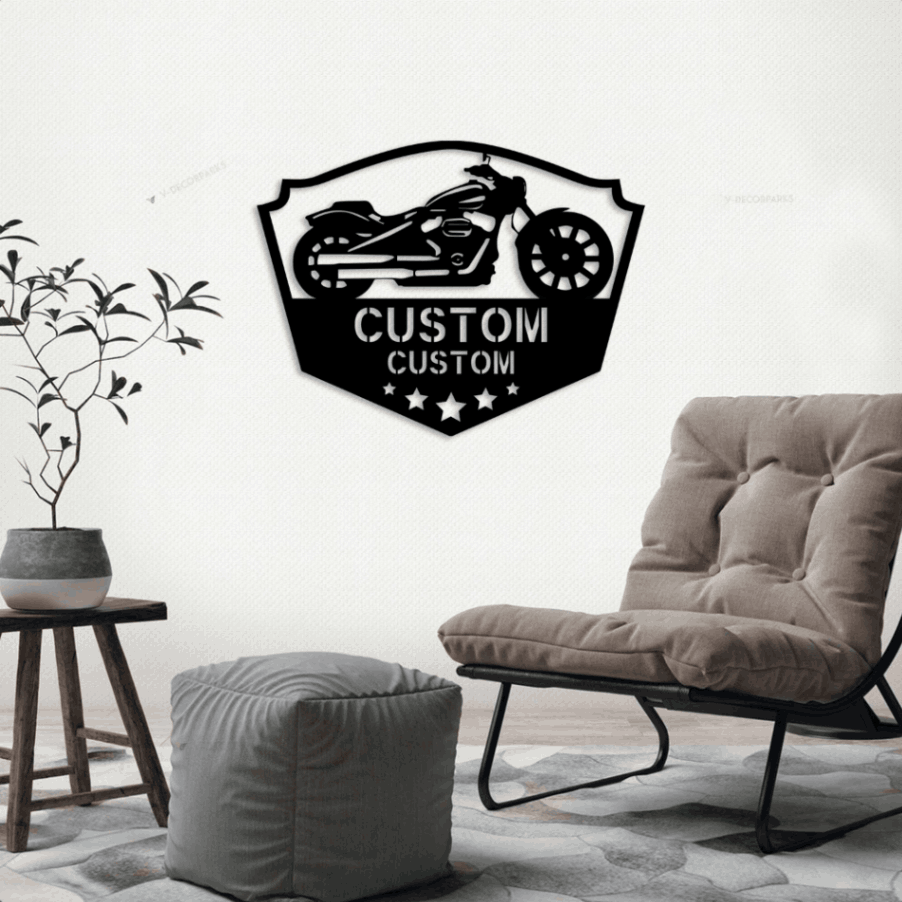 Custom Motorcycle Sign With Led Lights, Gift For Garage Owner Chopper ...