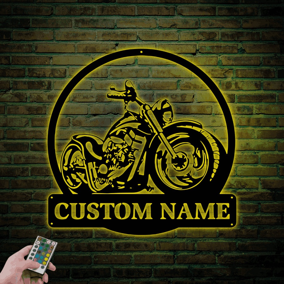Custom Motorcycle Sign With Led Lights, Motorcycle Metal Wall Art, Cafe ...