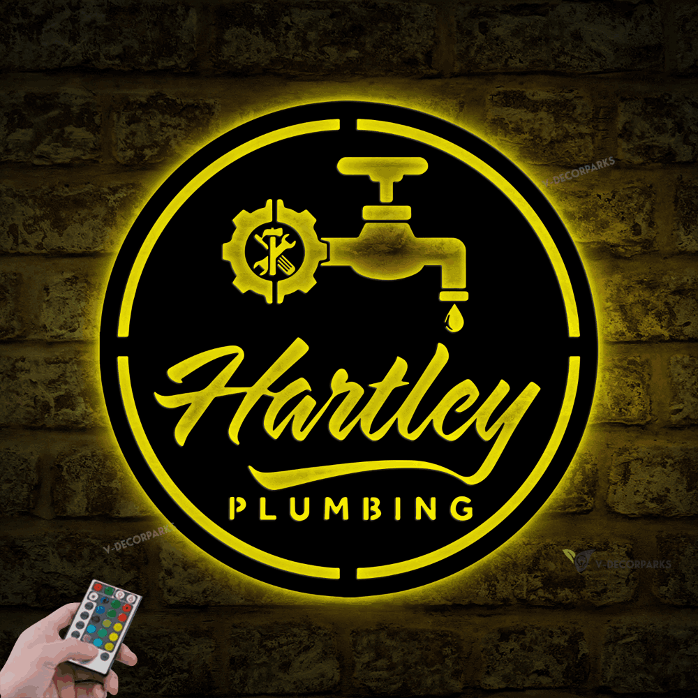 Custom Plumbing Metal Wall Art Led Light, Personalized Plumber Name ...