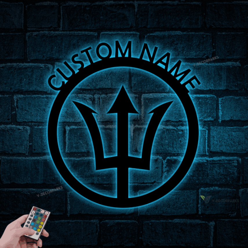Custom Poseidon Trident Metal Sign With Led Lights, Trident Symbol Wall ...