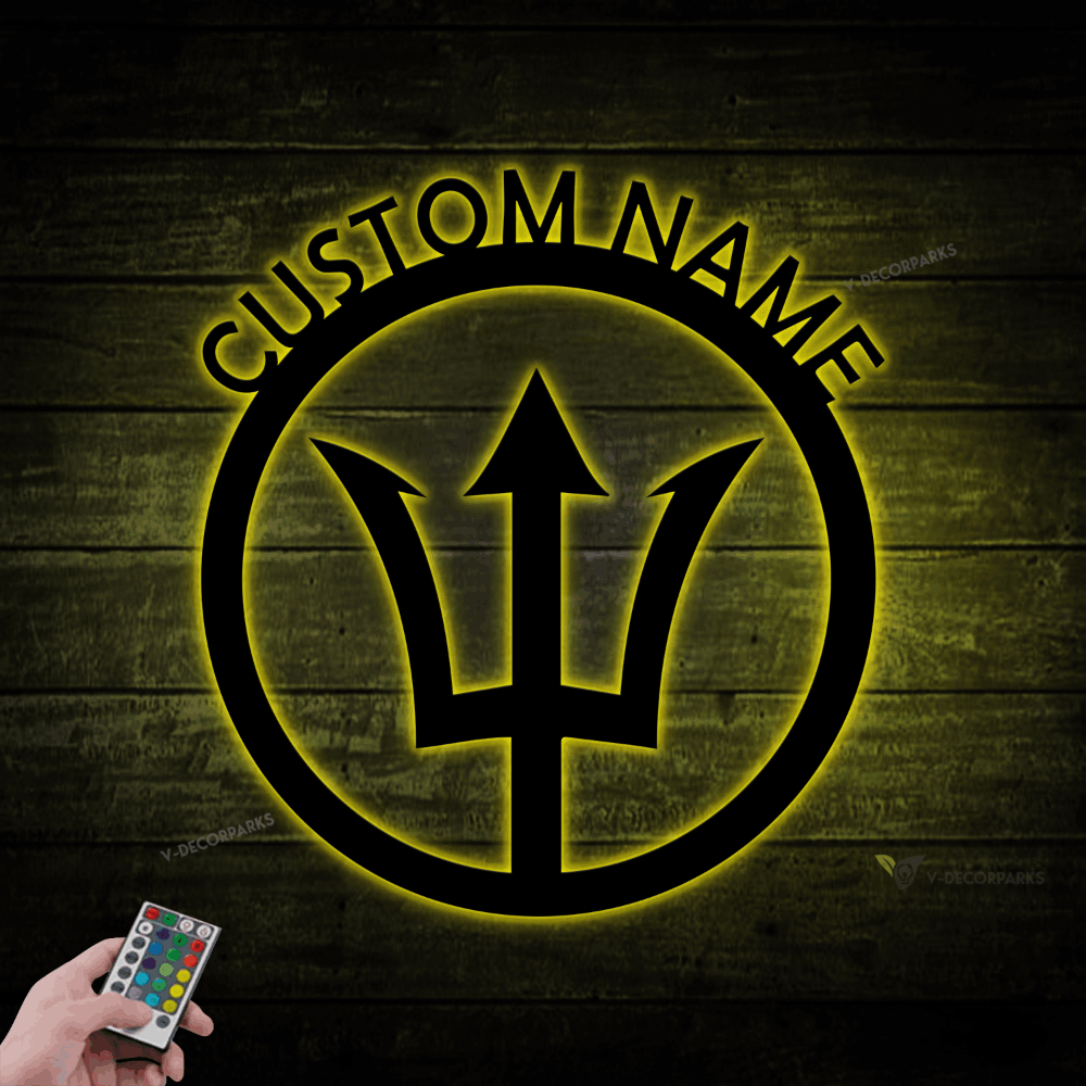 Custom Poseidon Trident Metal Sign With Led Lights, Trident Symbol Wall ...