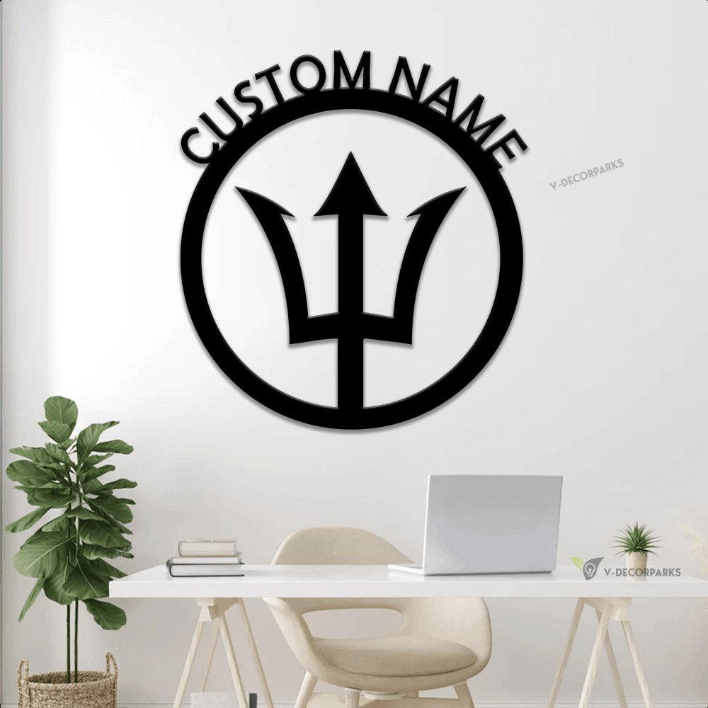 Custom Poseidon Trident Metal Sign With Led Lights, Trident Symbol Wall ...