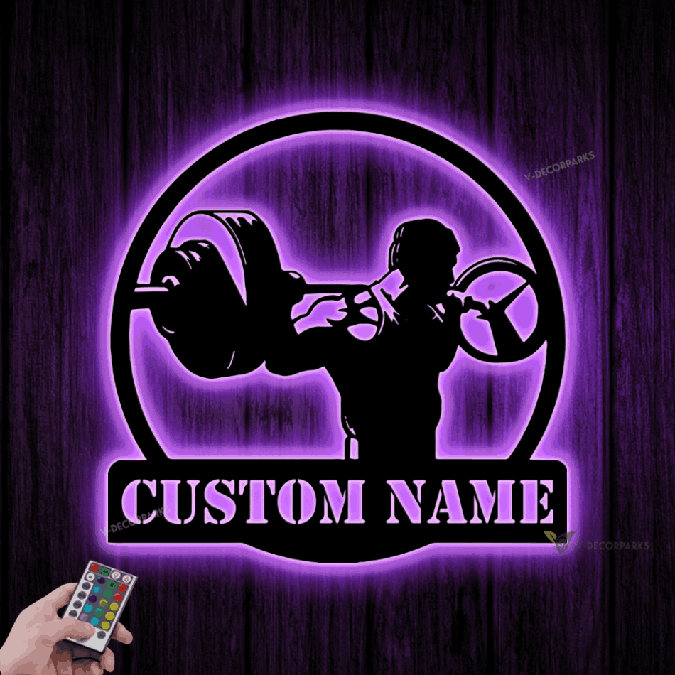 Custom Powerlifting Workout Metal Wall Art Led Light, Personalized ...