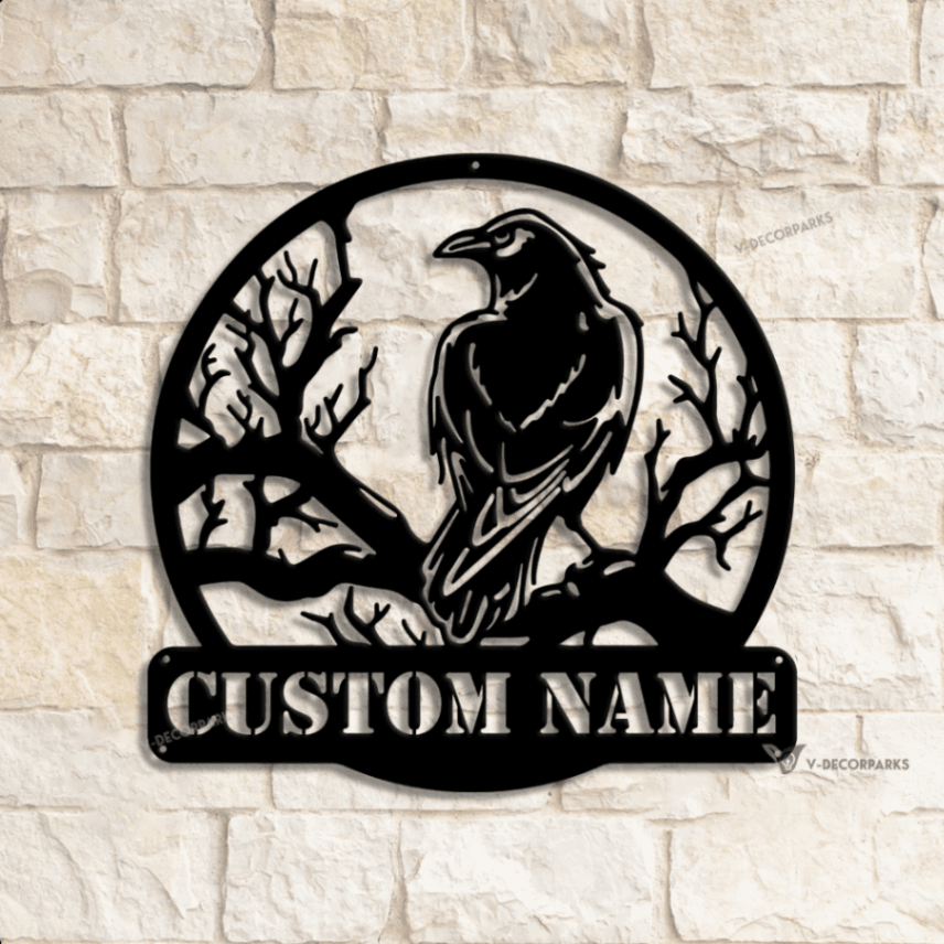Custom Raven Metal Wall Art With Led Light, Raven Wall Art ...