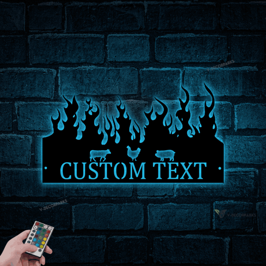 Custom Smokehouse Bbq Metal Sign With Led Lights, Metal Barbeque Sign ...