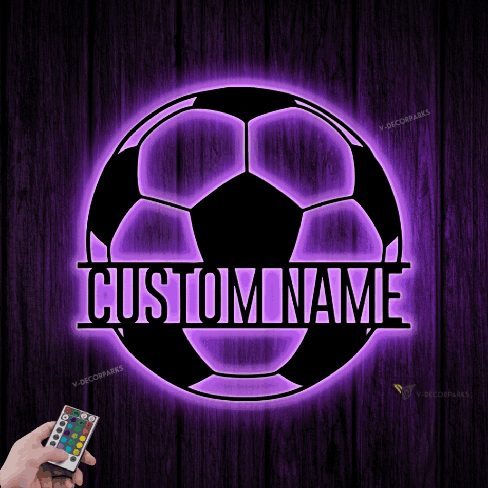 Custom Soccer Ball Metal Wall Art Led Light, Personalized Football ...