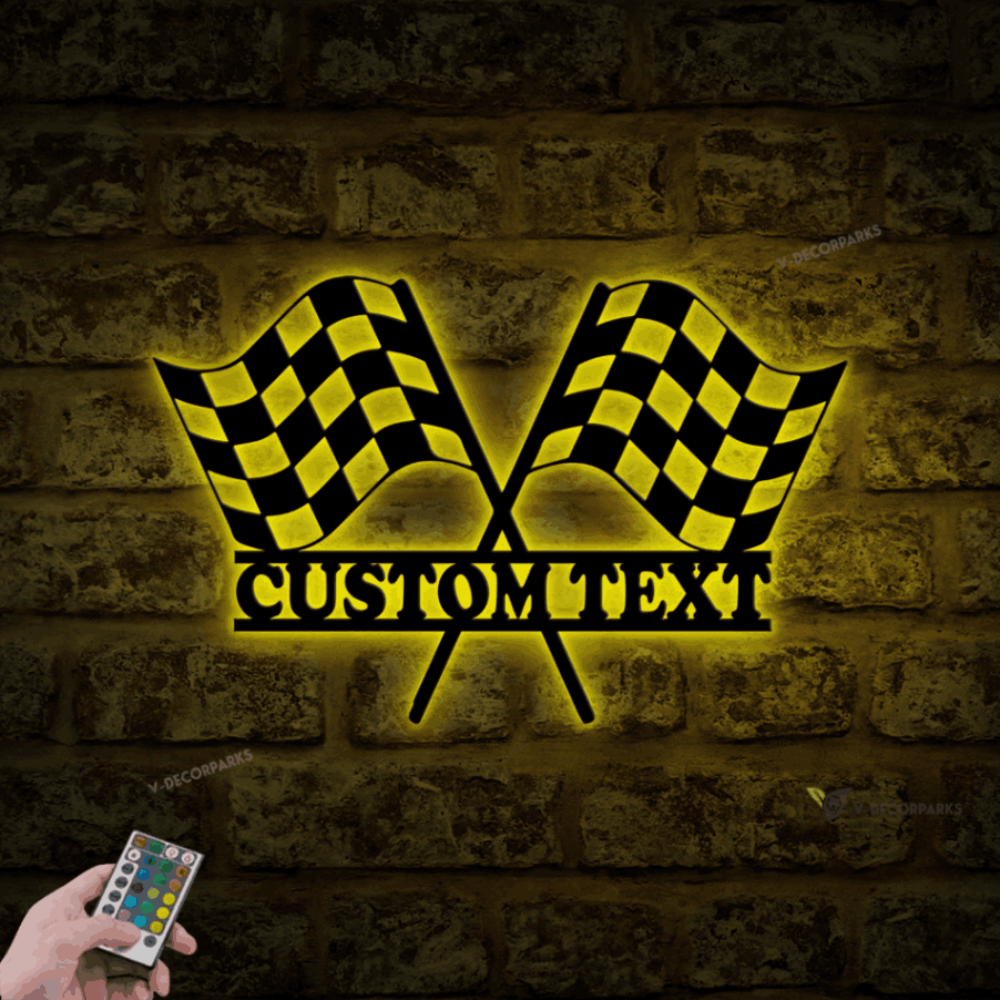 Custom Start Finish Racing Flag Metal Wall Art Led Light, Personalized ...