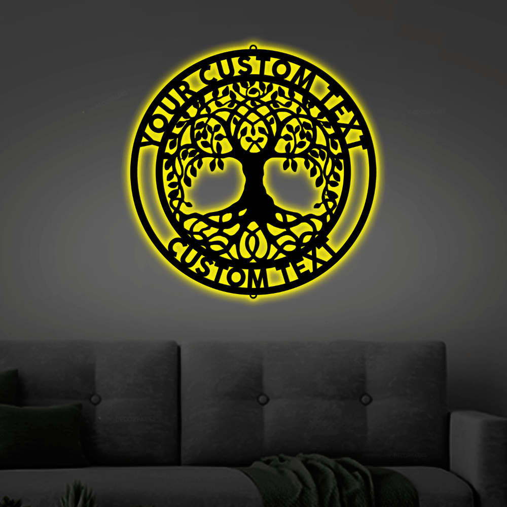 Custom Tree Of Life Sign With Led Lights Monogram Steel Sign ...