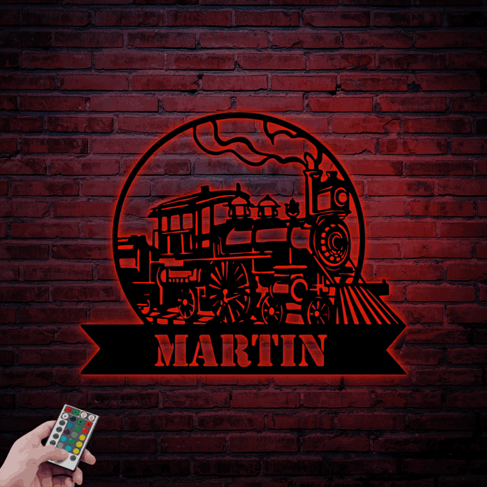 Custom Train Metal Sign With Led Lights, Metal Wall Decor Personalized ...