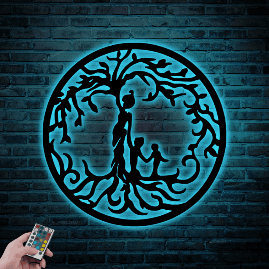 Custom Tree Of Life Mother With Child Metal Wall Art With Led Light ...