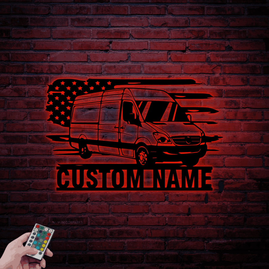 Custom Us Cargo Delivery Van Truck Driver Metal Sign Led Lights ...