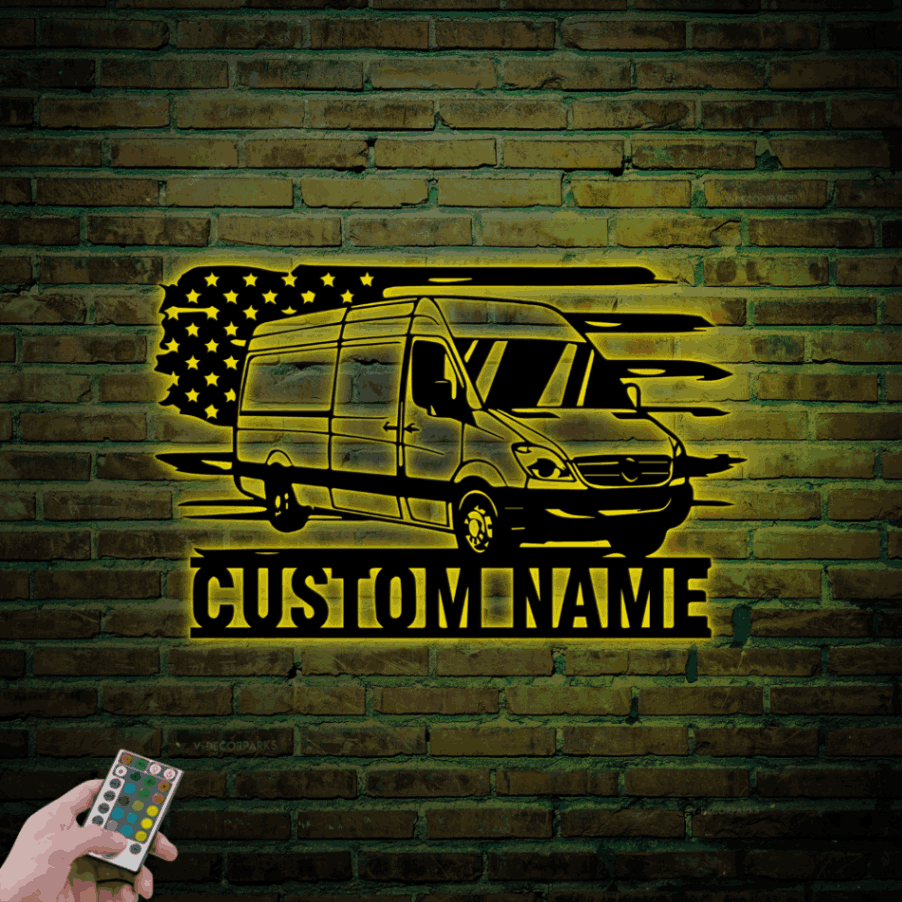 Custom Us Cargo Delivery Van Truck Driver Metal Sign Led Lights ...