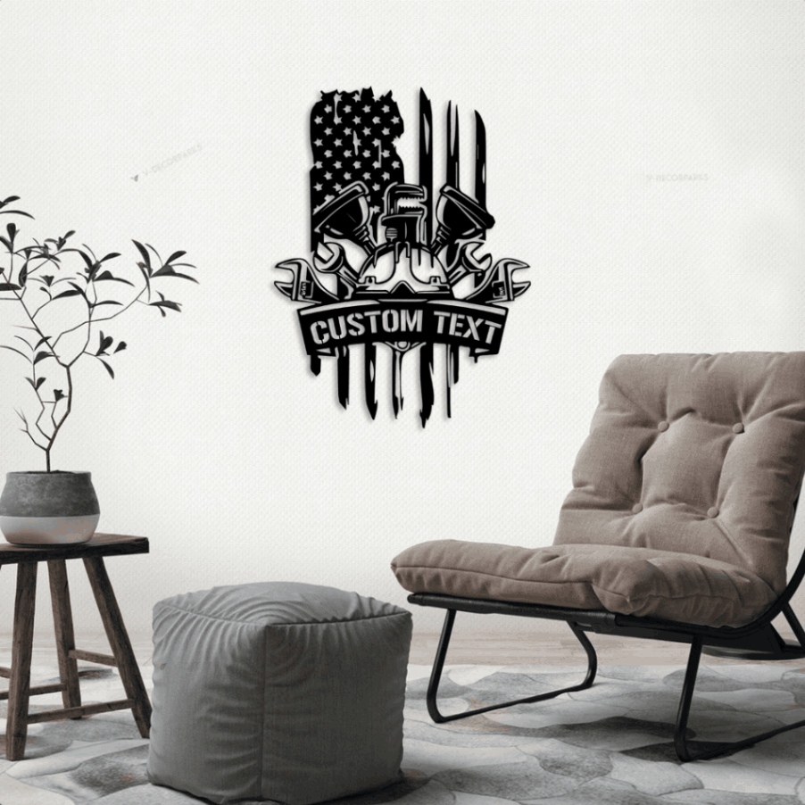 Custom Us Flag Plumbing Tool Metal Sign Led Lights, Personalized ...