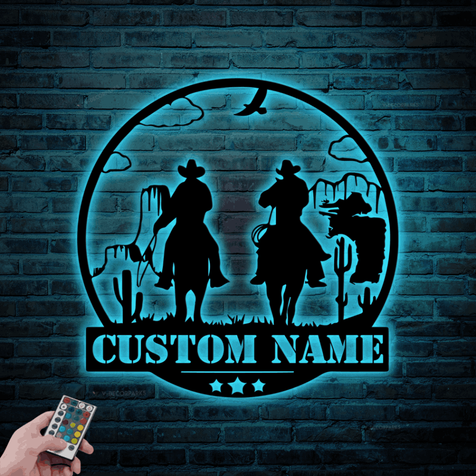Custom Western Cowboy Texas Metal Sign Led Lights, Personalized Dallas ...