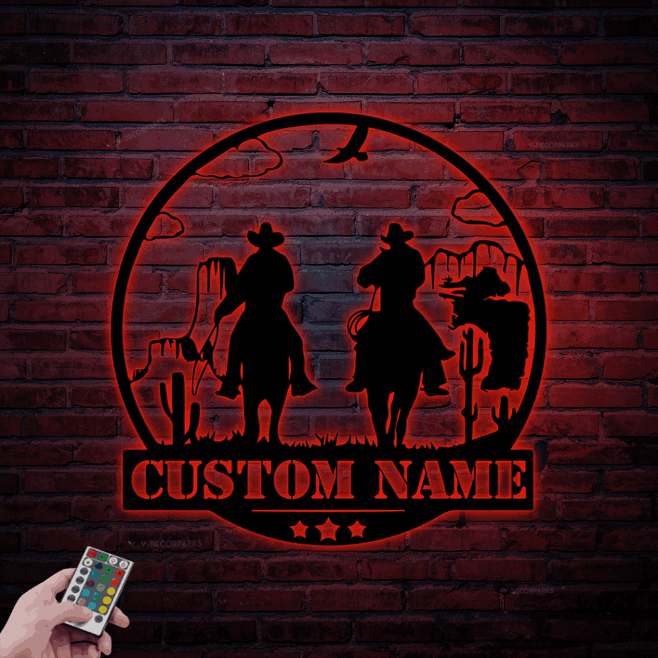 Custom Western Cowboy Texas Metal Sign Led Lights, Personalized Dallas ...