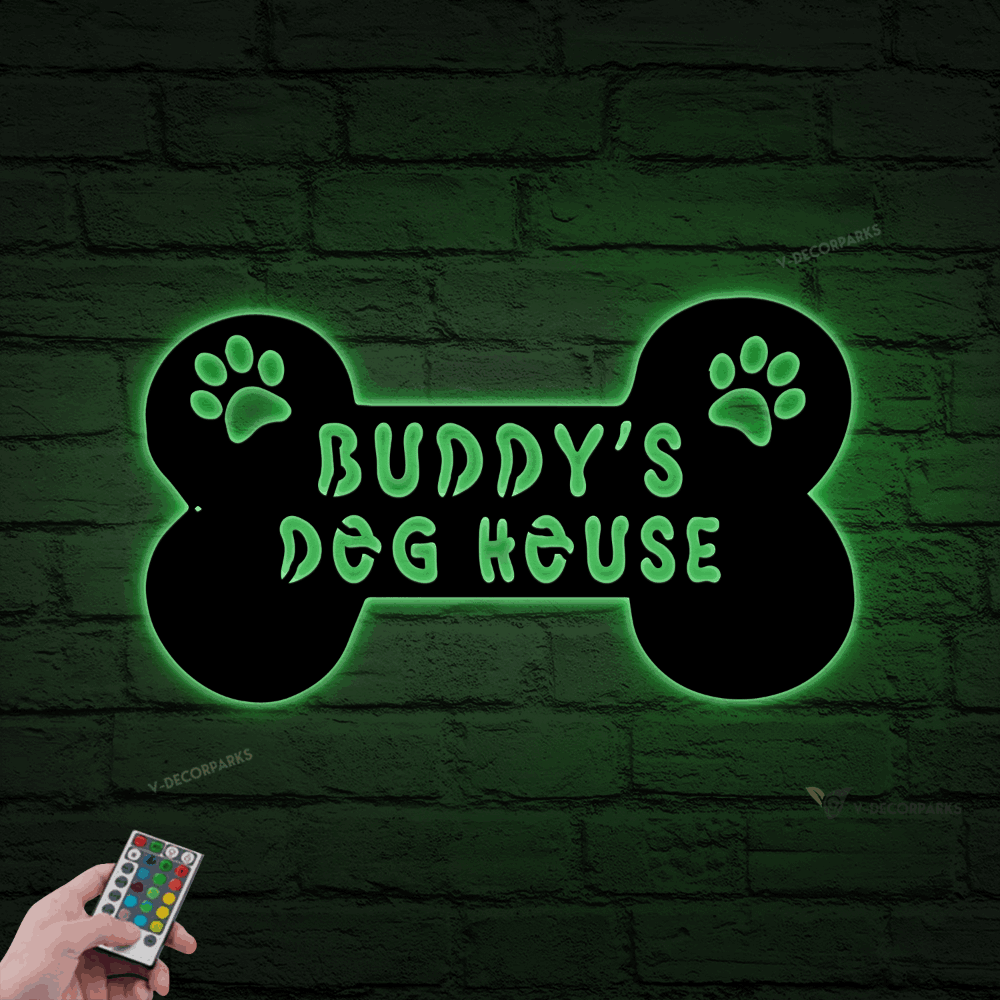 Custom Dog Name Sign With Led Lights, Dog House Sign, Sign With Dogs ...