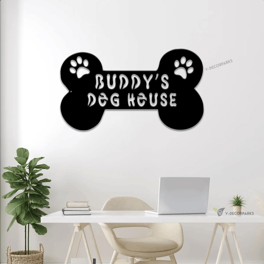 Custom Dog Name Sign With Led Lights, Dog House Sign, Sign With Dogs ...