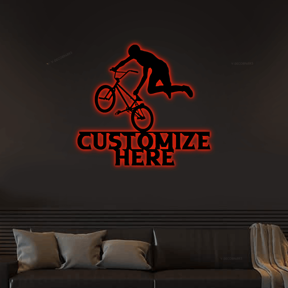Customizable Bmx Biker Sign With Led Lights, Custom Metal Bike Sign ...