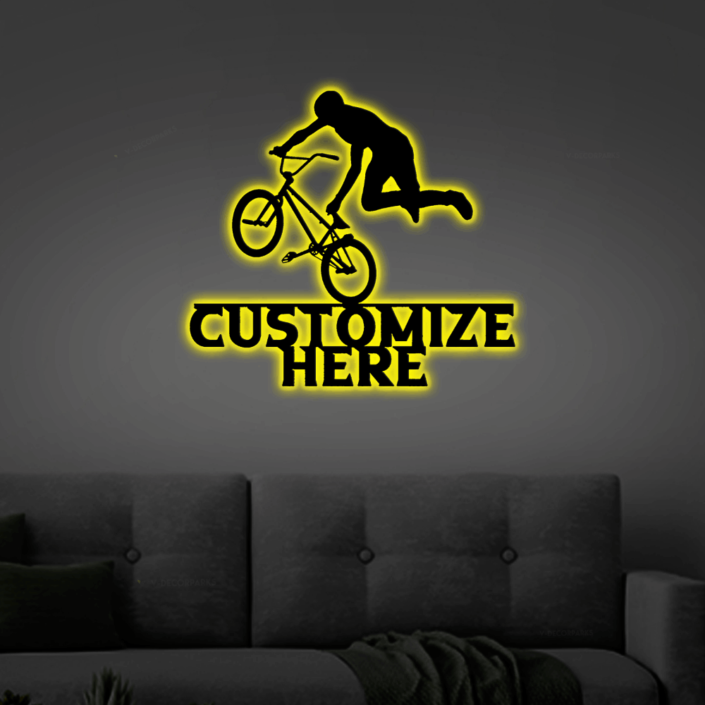 Customizable Bmx Biker Sign With Led Lights, Custom Metal Bike Sign ...