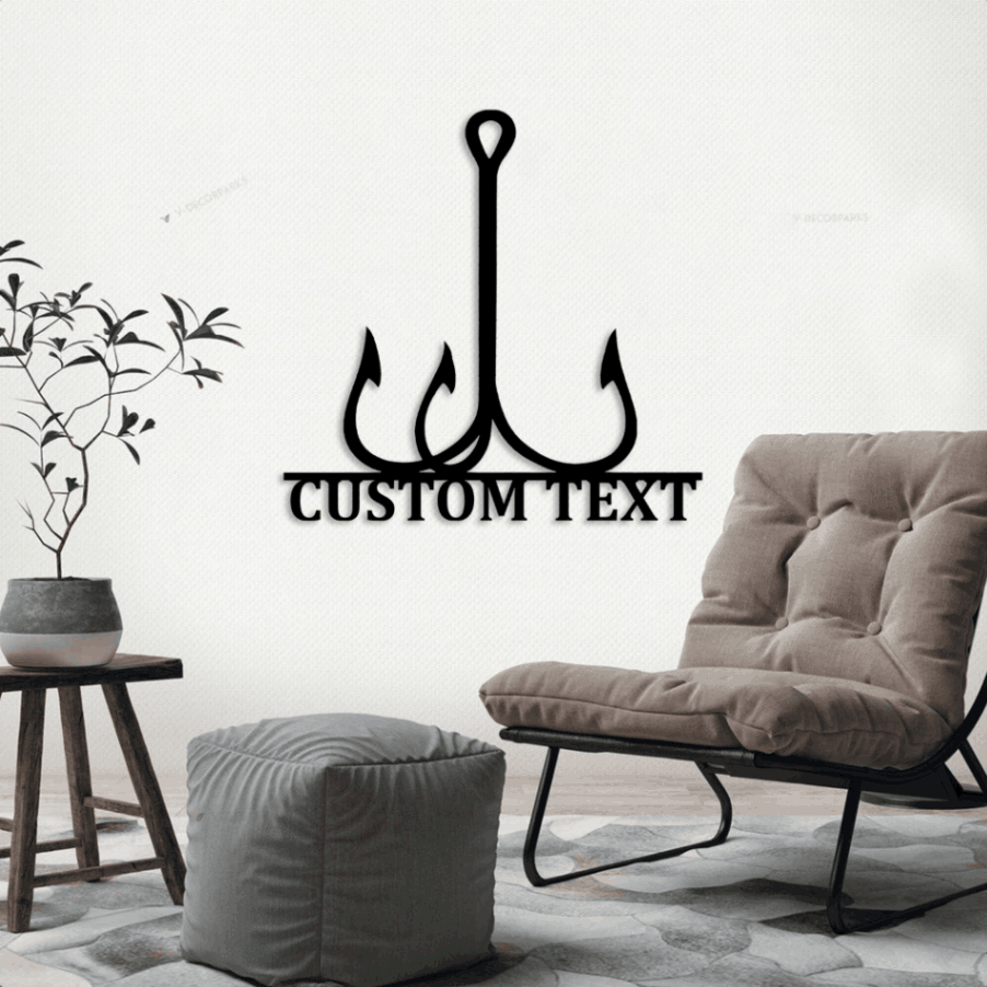 Customizable Catfish Hook With Led Lights Sign, Metal Fish Hook Sign ...