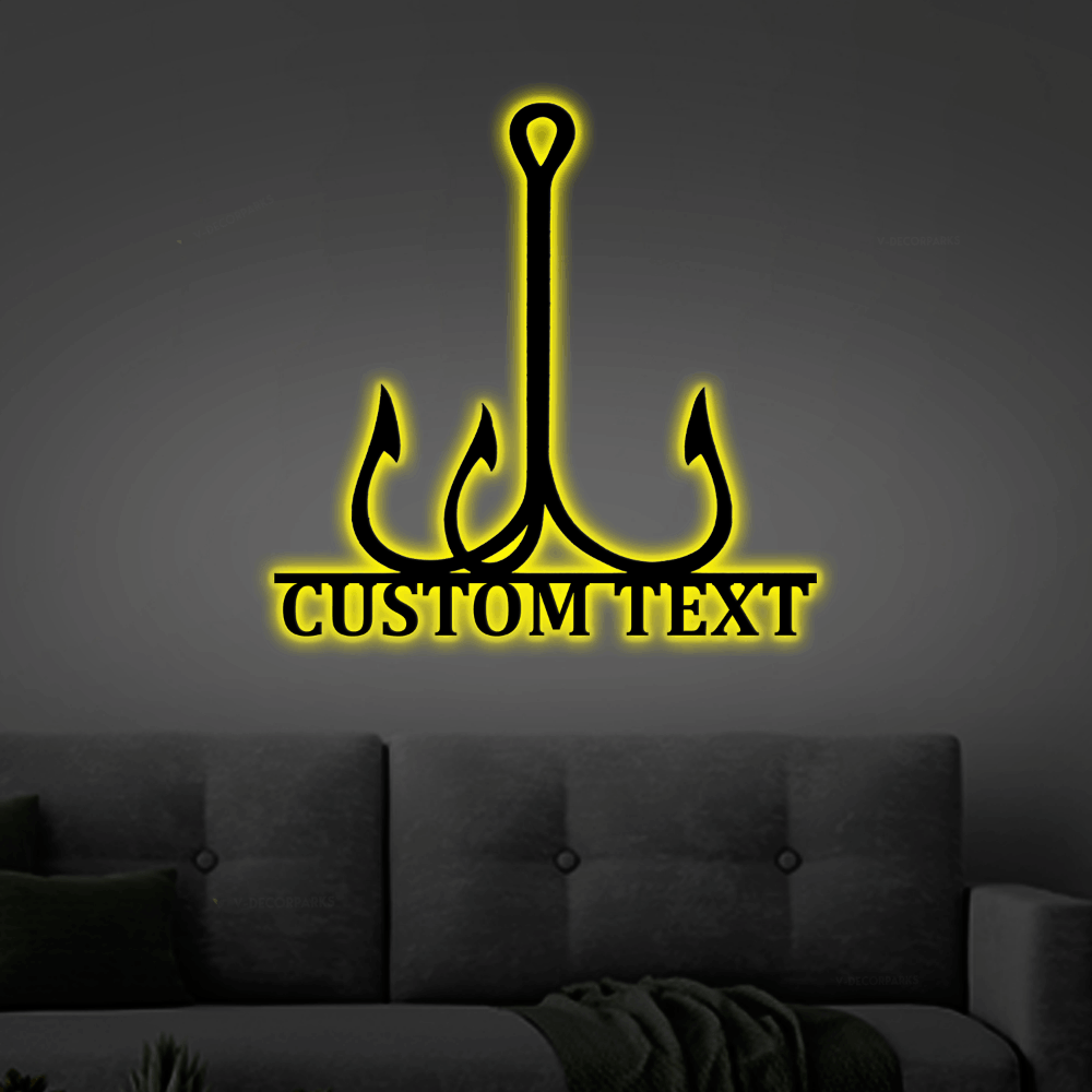 Customizable Catfish Hook With Led Lights Sign, Metal Fish Hook Sign ...