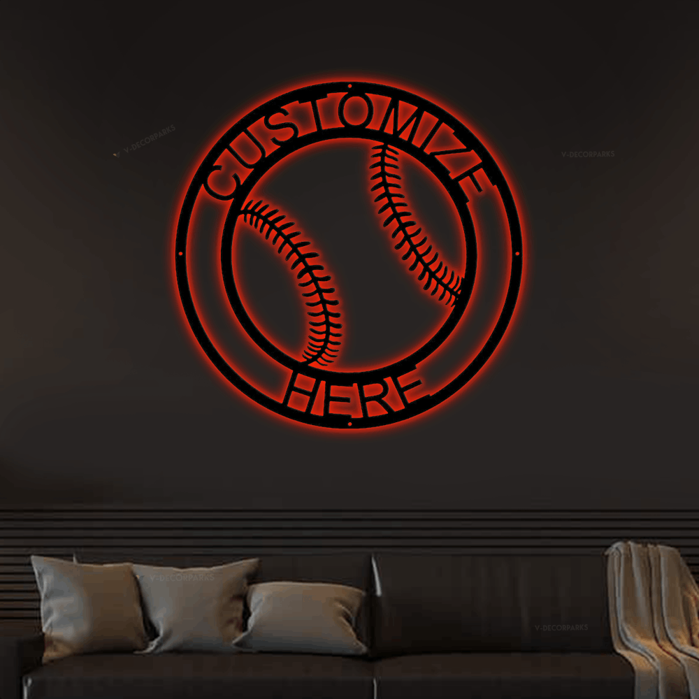 Customizable Metal Baseball Led Lights Sign, Baseball Decoration ...