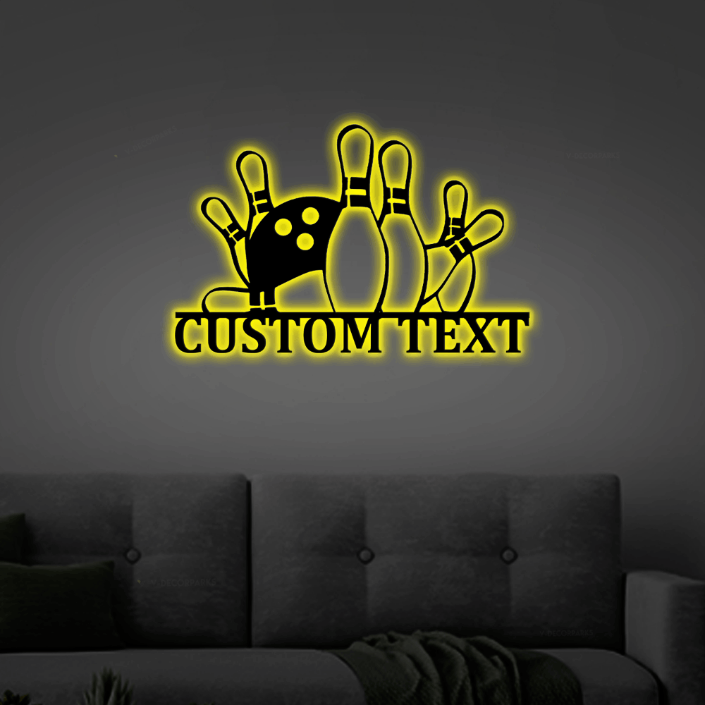 Customizable Metal Bowling Sign With Led Lights, , Bowling Gift, Game ...