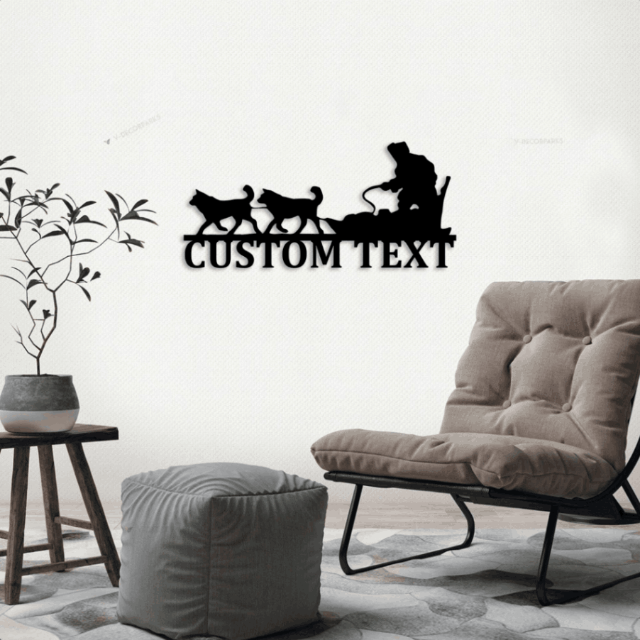Customizable Metal Dog Sledding With Led Lights Sign, Metal Husky Sign ...