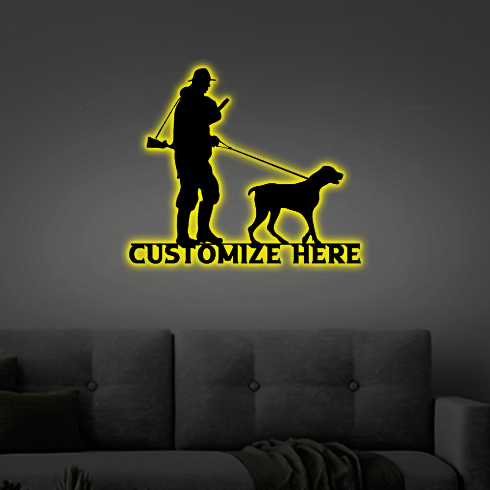 Customizable Metal Hunter And Dog With Led Lights Sign, Hunting Sign ...