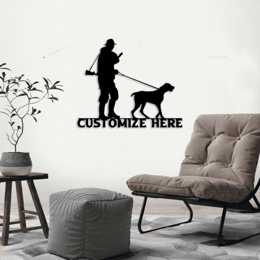 Customizable Metal Hunter And Dog With Led Lights Sign, Hunting Sign ...
