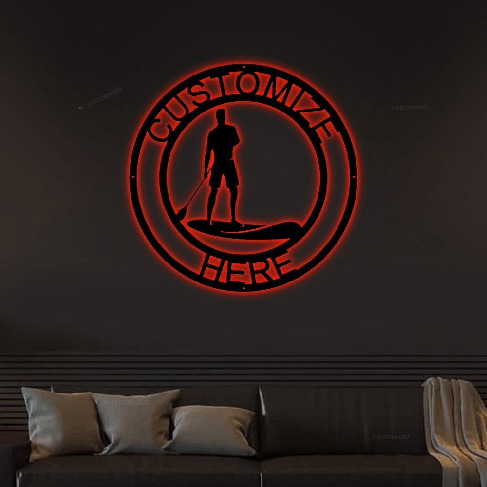 Customizable Metal Paddle Boarding Led Lights Sign, Paddle Boarding ...