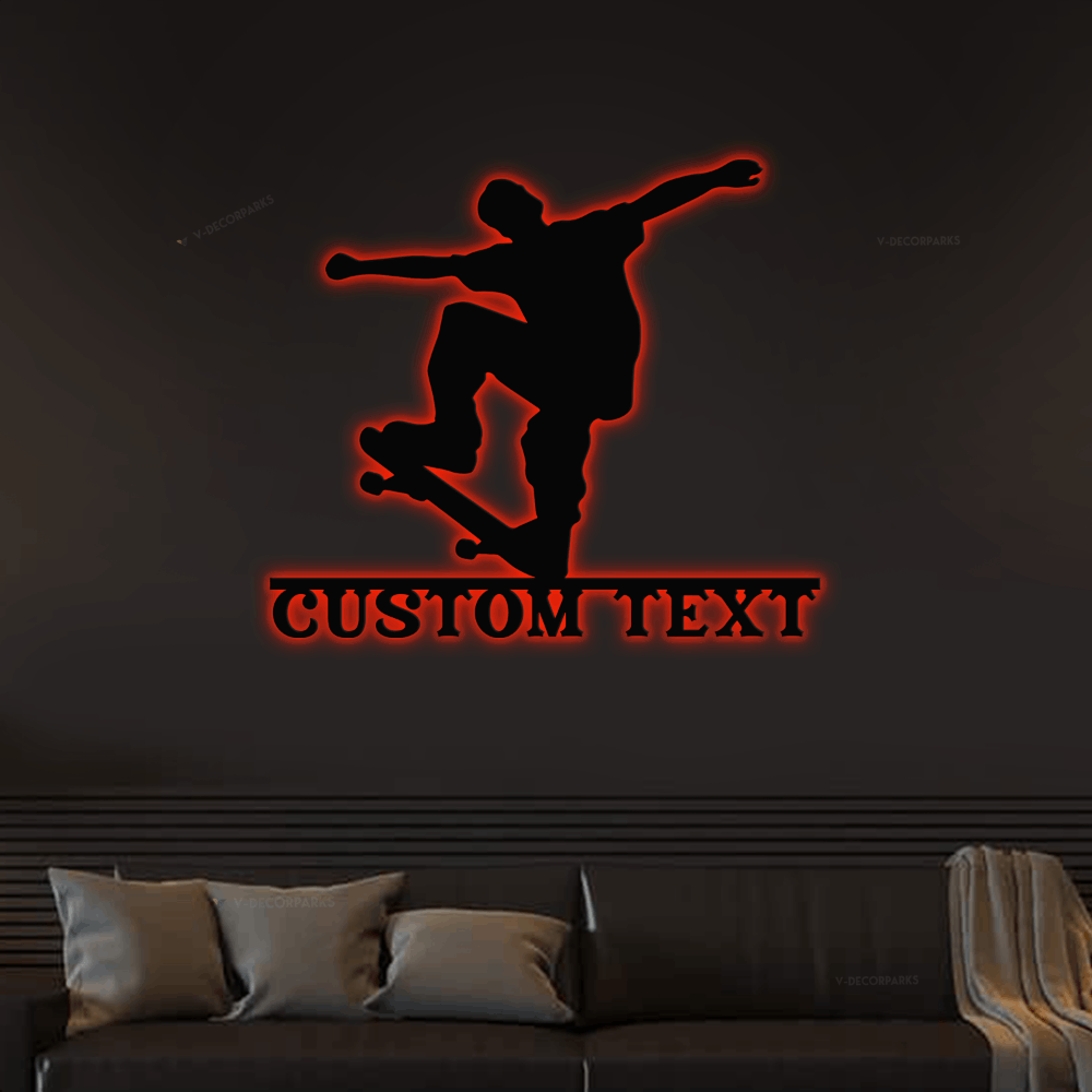 Customizable Metal Skateboarder Led Lights Sign, Skateboarder ...