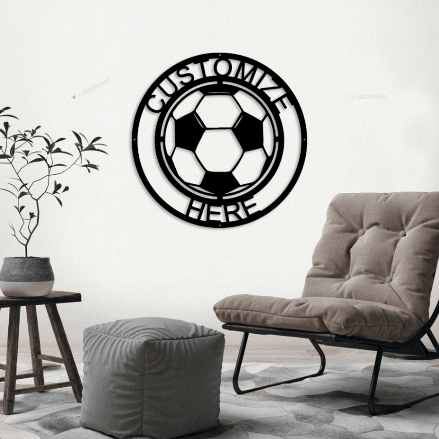 Customizable Metal Soccer Sign With Led Lights, Soccer Home Decoration ...