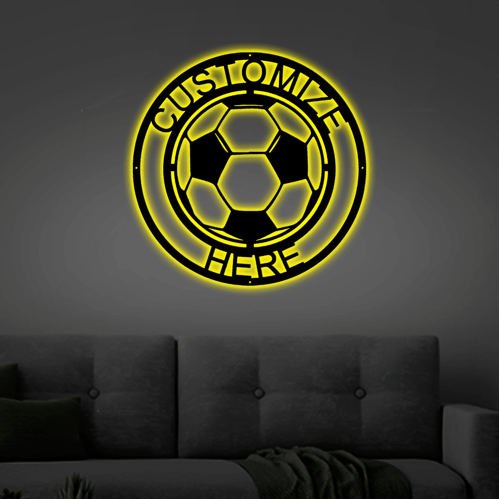 Customizable Metal Soccer Sign With Led Lights, Soccer Home Decoration ...