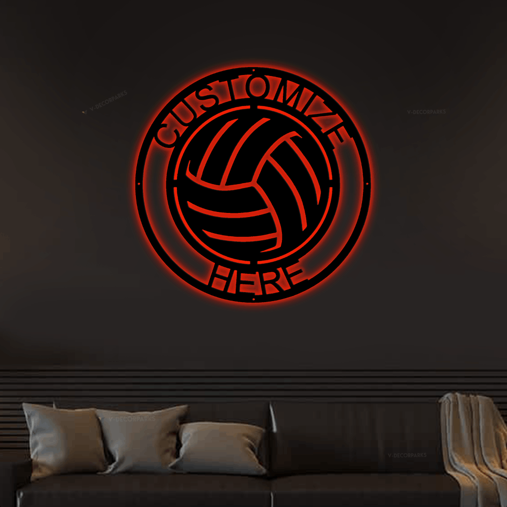 Customizable Metal Volleyball With Led Lights Sign, Volleyball Home ...