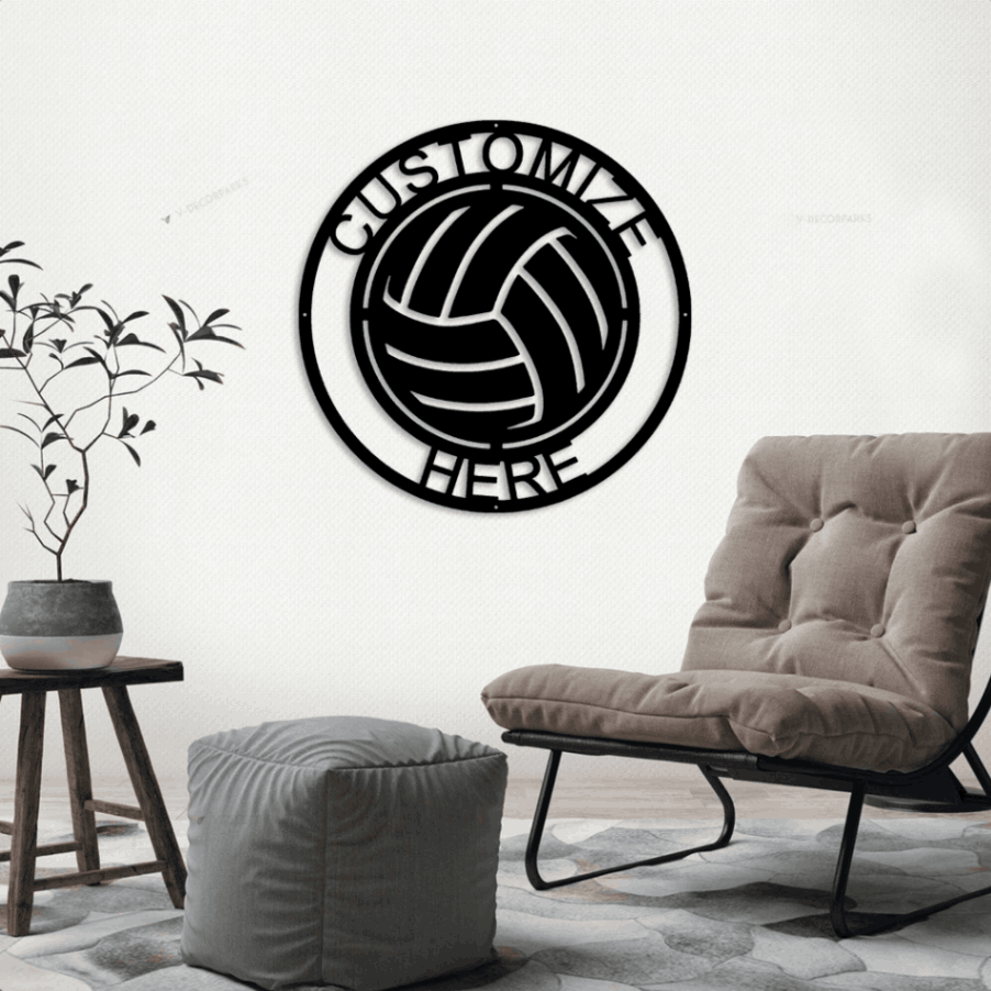 Customizable Metal Volleyball With Led Lights Sign, Volleyball Home ...