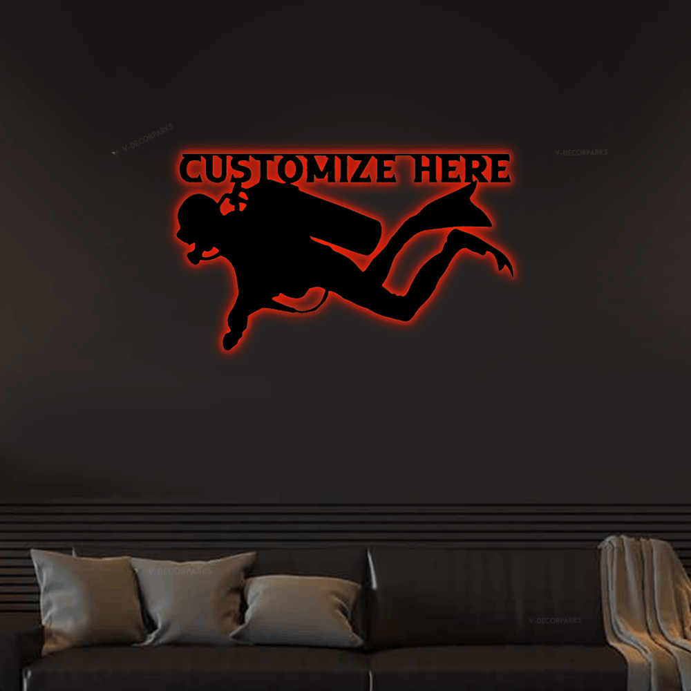 Customizable Scuba Diver With Led Lights Sign, Metal Diver Decoration ...